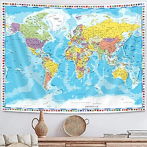 SAOLUIS World Map Tapestry, Map Of The Countries Of The World Educational Tapestry, Map Tapestry Wall Decoration For Classroom Bedroom Living Room Dorm Home Decoration 60X40 Inch