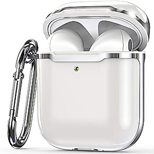 KIQ Armor for AirPods Case Cover Hard Protective Cover w/Keychain for Women Men for Apple AirPods 2nd Generation Case AirPod Case 1st Generation Air Pod Silver Trim - White