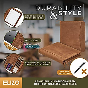 Genuine Leather Premium Portfolio Zipper Leather Portfolio Organizer Folio Leather Padfolio Portfolio Binder Portfolio Folder Leather Portfolio for Men Women Business Notebook Cover - Saddle