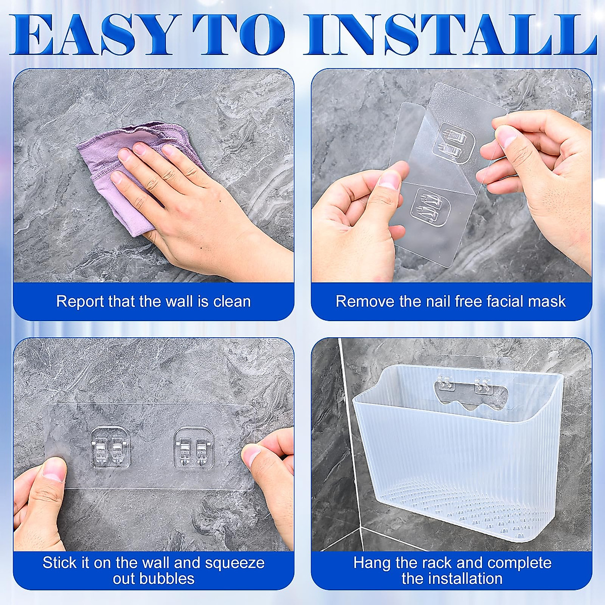 6 Pack Storage Organizer Bins Wall Mounted Organizer Basket Stackable Fridge Cabinet Door Bin Plastic Hanging Baskets with Self-adhesive Hooks for Kitchen Bathroom Pantry Freezer Under Sink - BPA Free