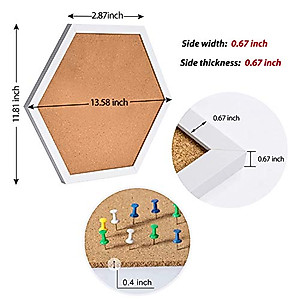 AkTop Cork Bulletin Board Hexagon 4 Pack, Small Framed Corkboard Tiles for Wall, Thick Decorative Display Boards for Home Office Decor, School Message Board with 16 Push Pin Wood Clips, White