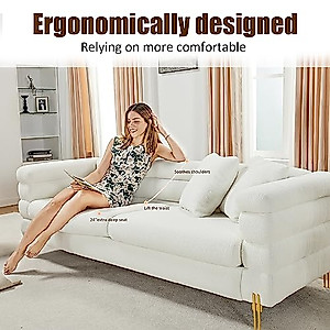 VanAcc Modern Sofa Couch, 24''Extra Deep Seat Sectional Sofa for Living Room, 85 inch Oversized Sofa, 3 Seat Sofa,White