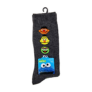 Sesame Street Men's 2 Pack Crew Socks, Grey Assorted, 10-13