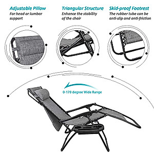 Flamaker Zero Gravity Chair with Canopy Outdoor Lounge Chair Folding Patio Recliners Adjustable Lawn Lounge Chair with Pillow for Poolside, Yard and Camping (Grey)