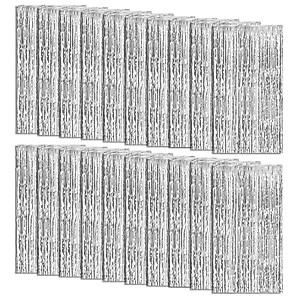 20 Pack Foil Curtain Backdrop Silver Metallic Tinsel Foil Fringe Curtains Photo Booth Props for Birthday Wedding Engagement Baby Shower Bachelorette Christmas Holiday Celebration Party Decorations