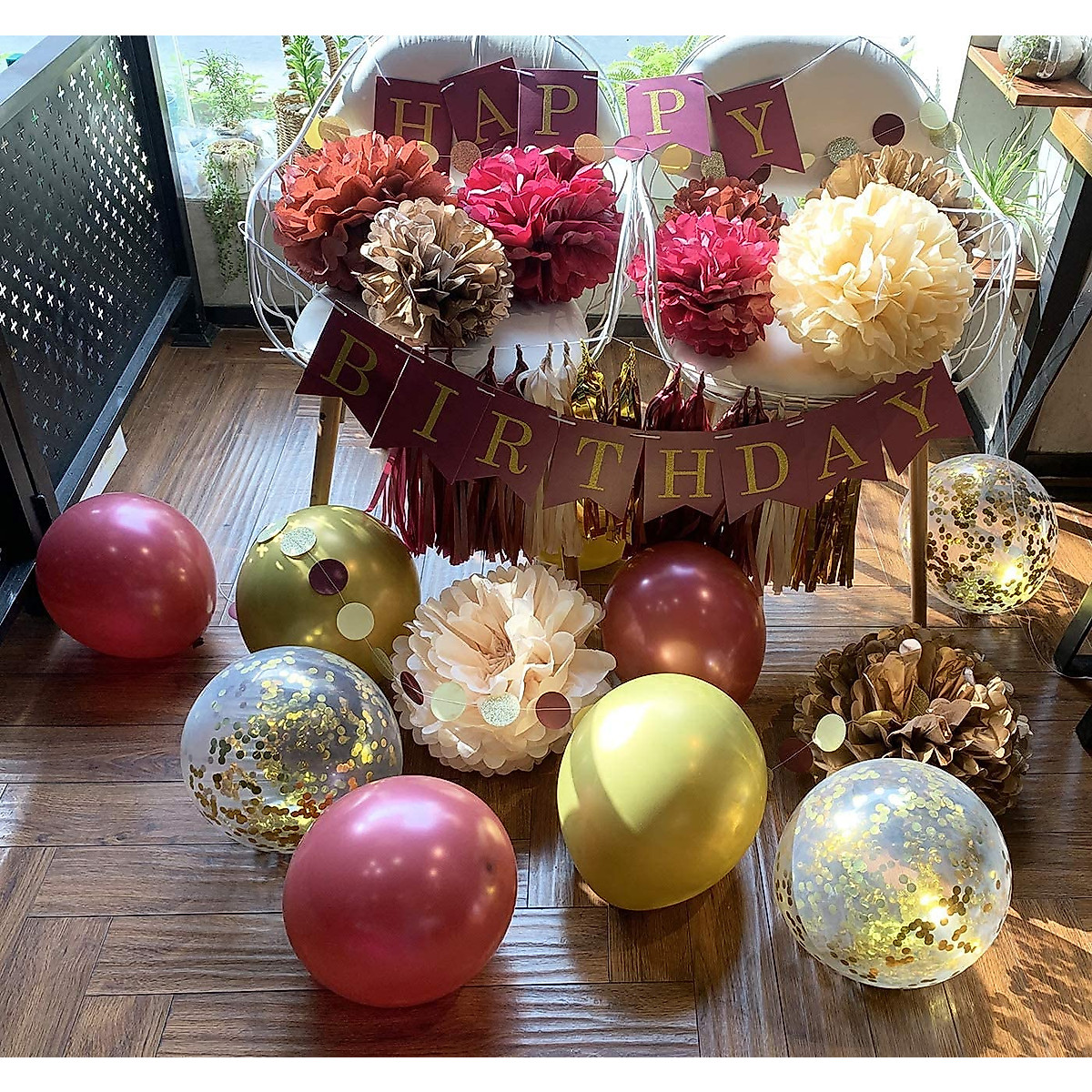 Burgundy Gold Birthday Party Decorations for Women/Fall Birthday Decor Happy Birthday Banner Maroon Gold Balloons Women Burgundy 30th/40th/50th Birthday Party Decorations