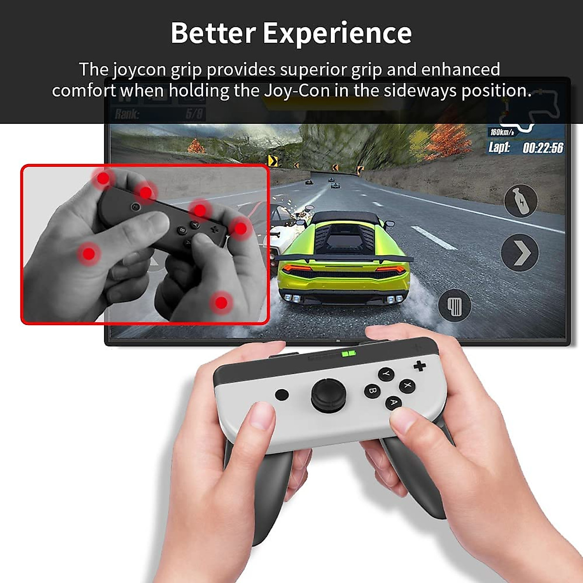 JDDWIN Joycon Grips Compatible with Switch & Switch OLED Controllers,Wear-Resistant Joy-con Handle for Switch/Switch OLED. (Black)