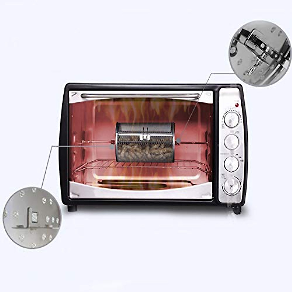 Stainless Steel Rotisserie Grill, 360 Degree Rotatable Heating Oven Cages Oven Racks Oven Basket, Oven Roaster Drum for Peanut Dried Nut Coffee Beans BBQ