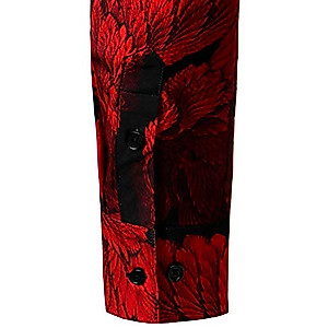 ZEROYAA Men's Hipster Urban Design 3D Printed Slim Fit Long Sleeve Button Up Dress Shirts ZLCL30-Red Large