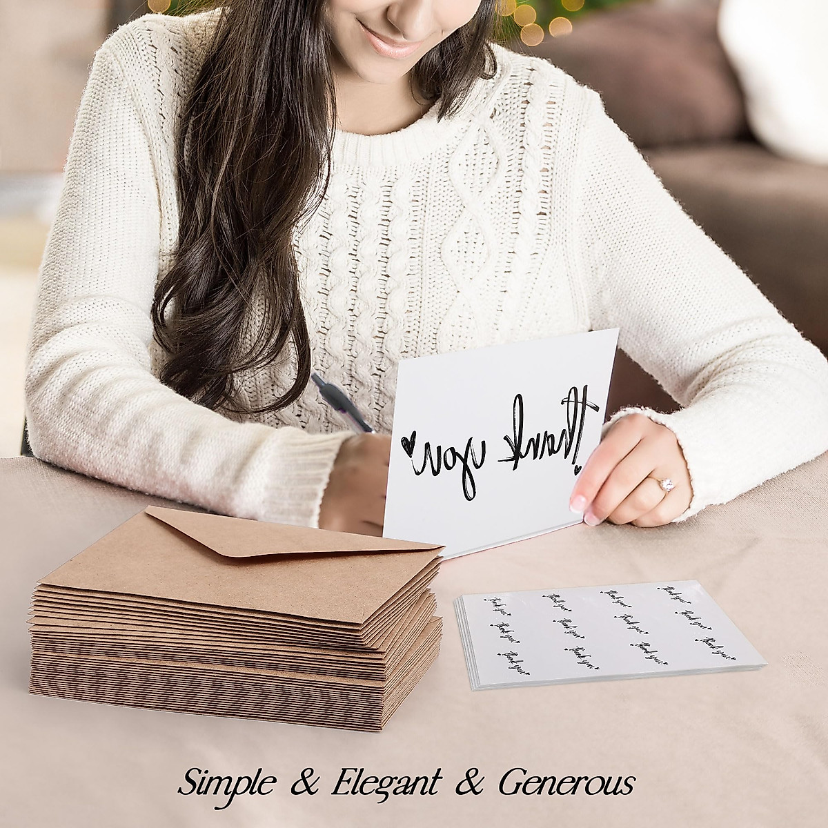 100 Thank You Cards 4x6 Inch, with 100 Kraft Envelopes and 120 Stickers, Minimalistic and Professional Looking for Business Wedding Graduation Baby Shower Bridal Shower