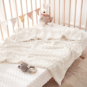 HOMRITAR Flannel Fleece Fluffy Fuzzy Blanket for Baby 3D Jacquard Soft Warm Plush Bed Blanket for Home Decor, Toddler Infant or Newborn Receiving Blanket (30 x 40 Inch, Cream)