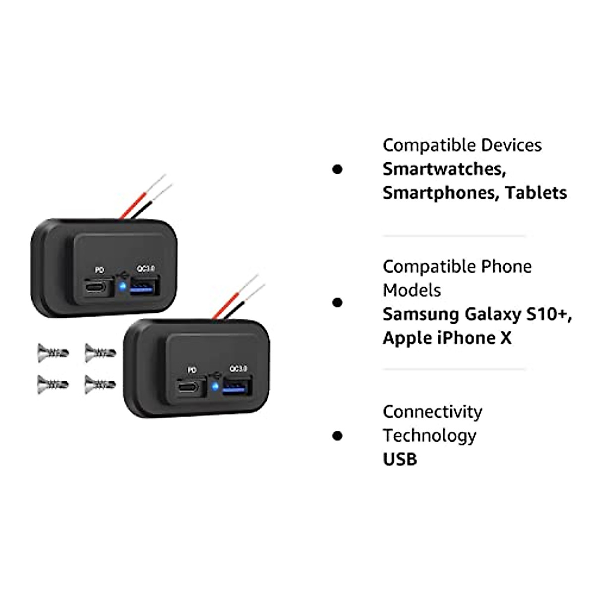 2PCS 12V USB Outlet, Dual Quick Charge 3.0 12V Socket USB Charger & PD Type-C (USB C), 12V 24V USB Charger Waterproof Power Socket Adapter Car Charger Adapter for RV Marine Motorcycle Truck Golf Cart