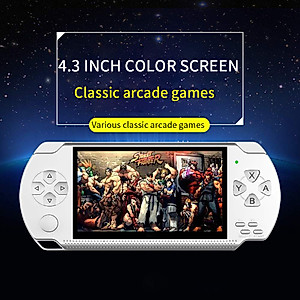 LKTINA 8GB 4.3’’ 1000 LCD Screen Handheld Portable Game Console, Media Player with Camera Built in 1200+Real Video Games, for gba/gbc/SFC/fc/SMD Games, Best Gift for Kids and Adults -White