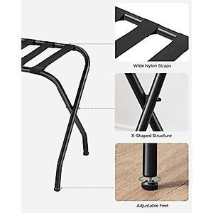 SONGMICS Luggage Rack, Luggage Rack for Guest Room, Suitcase Stand, Steel Frame, Foldable, for Bedroom, Black URLR64B