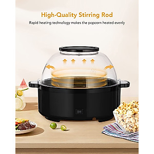 ACONEE Popcorn Maker Electric Hot-oil Popcorn Machine, 16 Cups Popcorn Maker with Nonstick Plate, Stirring Rod, 4Qts Large Lid for Reversible Serving Bowl, 2 Measuring Spoons & Cool Touch Handle