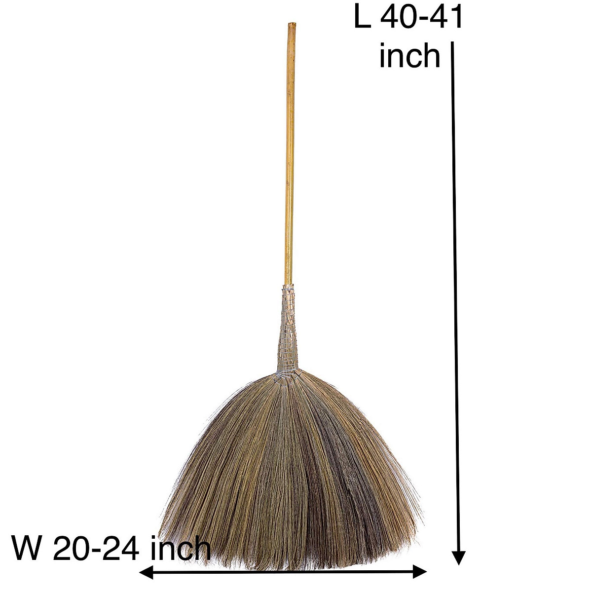 SKENNOVA - Set of Loincloth Fabric Broom Bag & Thai Traditional Grass Broom Vintage Style with Bamboo Brown Handle & Hand Grip with Wire Length 40-41-inch x Width 20-24-inch