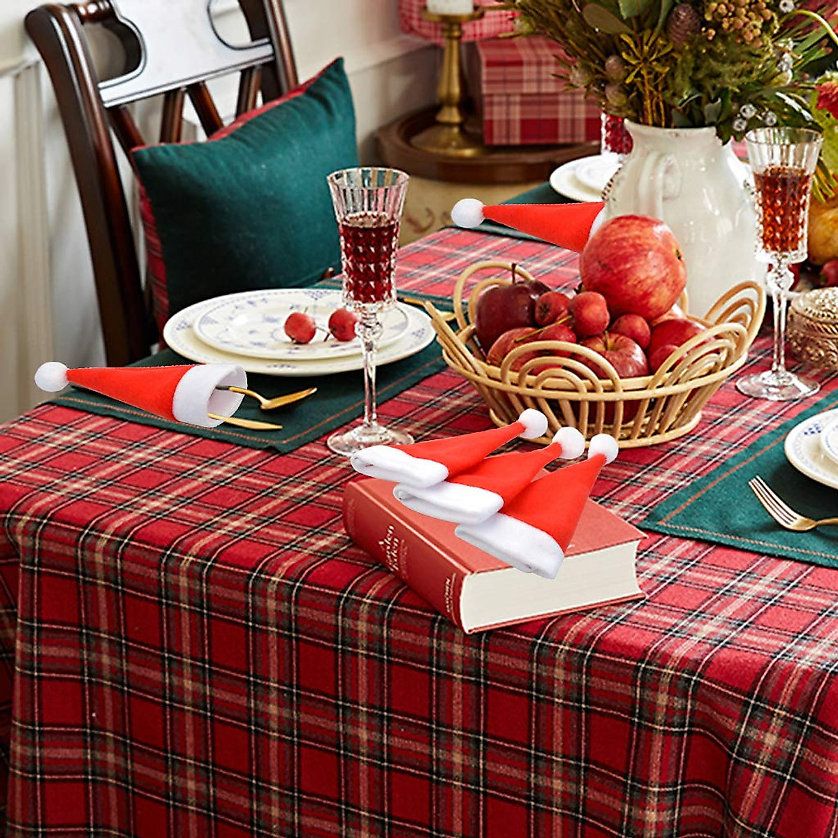 Marrywindix 50 Pieces Christmas Santa Hats Silverware Holders, Christmas Cutlery Holders for Xmas Party Dinner Utensil and Flatware Organizers Decorations Supplies