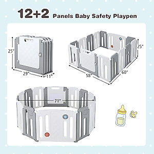 Costzon Baby Playpen, 14-Panel Extra Large Playpen for Babies and Toddlers, Foldable Activity Play Center with Safety Gate, Whiteboard, Indoor and Outdoor Baby Fence NO Gaps for Boys Girls
