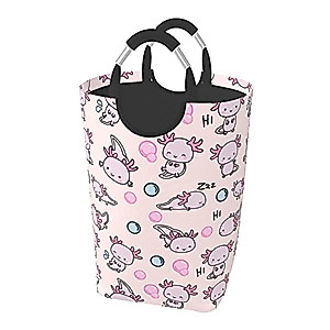 Folding Laundry Basket Cute Axolotls Portable Washing Bin Waterproof Collapsible Laundry Bag 50L Large Clothes Storage Hamper with Handle for Bathroom Bedroom