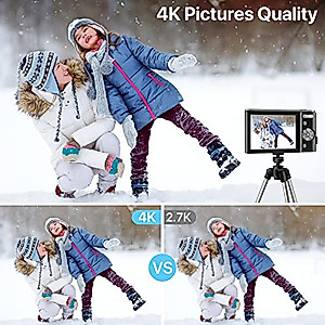 Digital Camera, 4K 48MP Vlogging Camera Compact Pocket Camera with 16X Zoom 32GB SD Card, Point and Shoot Camera for Adult Seniors Students Kids Beginner(Black)