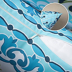 Phantoscope Set of 4 Outdoor Waterproof Throw Pillow Covers,Geometric, Decorative Boho Farmhouse Outdoor Pillows Cushion Case for Home Patio Furnitures Tent Sunbrella, Blue and Green 18x18 Inches