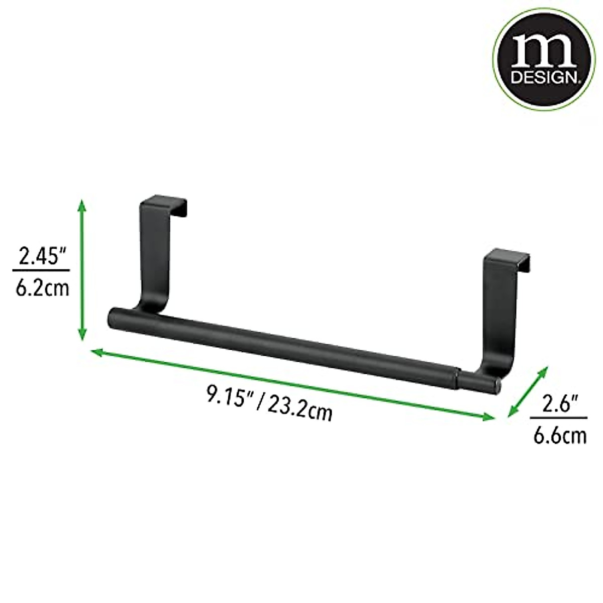 mDesign Adjustable, Expandable Over Kitchen Cabinet Towel Bar Rack - Hang on Inside or Outside of Doors, Hold Hand, Dish, Tea Towels - Customizable to 17" Wide, Omni Collection, 2 Pack - Matte Black