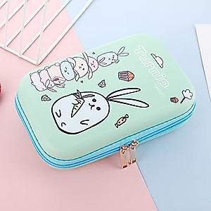 Bunny Pencil Case Holder for Boys Girls Kids, Cute EVA Pen Marker Pouch Stationery Box Anti-Shock Large Storage Capacity Multi-Compartment for School KG APHA Green