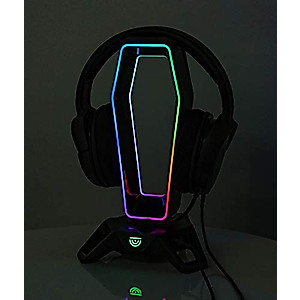 TRUSYO AUDIO THE PORTAL USB 3.0 headset stand with dual RGB lights, 3 usb charger ports, a headphone holder for wired or wireless headphones, great for gaming stations. A gaming accessory.