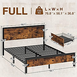 Rolanstar Bed Frame, Full Size Bed Frame with 4 Drawers, Particle Board Headboard & Metal Platform Bed with Large Storage Space, up to 700LB, No Box Spring Needed, Mattress Foundation, Noise Free