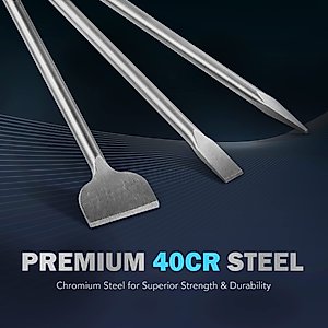 ZELCAN Chisel Set with SDS Max Shanks, 3pc Masonry Concrete Drill Bit Set, 18" Flat Point Scaling Chisels 40Cr Steel SDS Max Bits Rotary Hammer Drill Home Improvement Tool Kit for Brick Stone Concrete