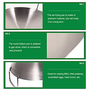 Luxshiny Stainless Steel Wok Non Stick Wok Pan Stainless Steel Pot Wok Skillet Nonstick Steel Skillet Everything Pan Camping Cookware Cooking Pot with Double Handle Gas Cooker Complex Work