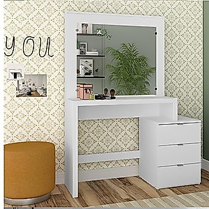RINDOW Modern White Painted Vanity Desk, USB Port, for Bedroom Makeup Table Vanity Desk Vanity Desk with Mirror Vanity Desk Chair White Vanity Desk Makeup Vanity Desk Vanity Desk with Drawers