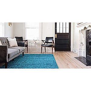 Unique Loom Solid Shag Collection Area Rug (8' x 10' Rectangle, Turquoise)