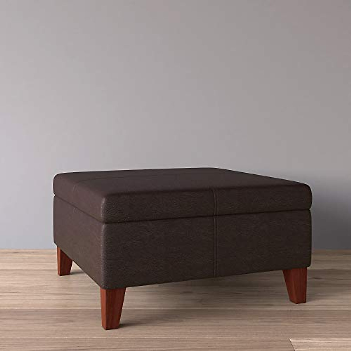 Homepop Home Decor |K2380-E155 | Luxury Large Faux Leather Square Storage Ottoman | Ottoman with Storage for Living Room & Bedroom, Distressed Brown