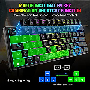 Gaming Keyboard and Mouse Combo Mini Portable with Chroma RGB Backlit Ergonomic 62Key Layout 19Key Anti-ghosting Mechanical Feel 3200DPI Honeycomb Mice USB Wired for PC Mac Gamer Laptop Typists(Black)