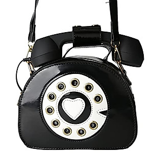 PTShadow Retro dial telephone Crossbody Shoulder Bag,Pu Movable microphone Purse for Women