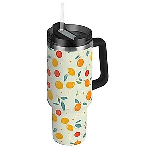 linqin Yellow Red Fruits Vacuum Insulated Tumbler Leak-proof Lid and Straw 40 oz Stainless Steel Water Bottles Reusable Extra Large Coffee Mug for Women Men Him Her