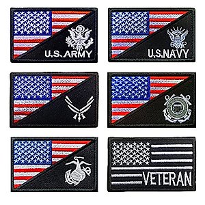 Antrix 6 Pack Tactical Patch Set of U.S. Army U.S. Navy U.S. Air Force Coast Guard Veteran Military Emblem Patch for Tactical Army Clothes Backpack Caps Hats Vest Uniform -Black