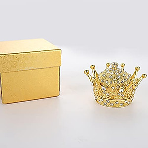 LONGSHENG - SINCE 2001 - Hand Painted Gold Crown Figurine Jewelry Trinket Box Wedding Favor Gift Ring Holder Desk Decor