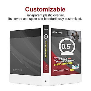 COMIX Sturdy 3 Ring Binder 0.5 inch with Clear View Cover, 1/2" Round Ring View Binder, PVC-Free, 100 Sheets Capacity of US Letter Size Paper, Office ＆ School Supplies, 12 Pack (White)