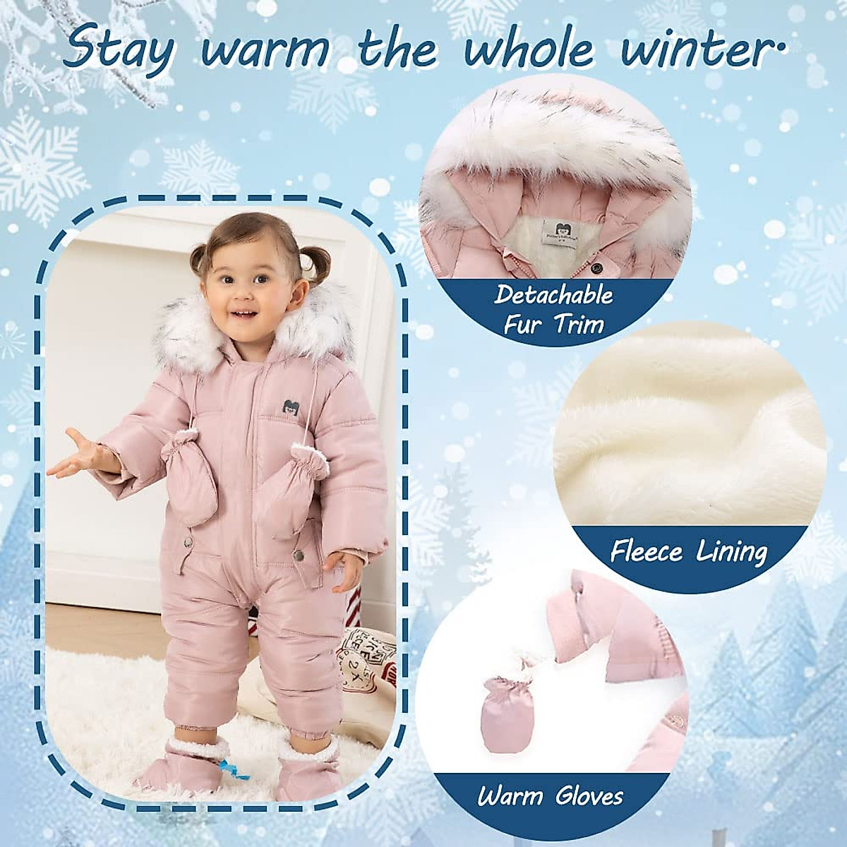 XIFAMNIY Baby Girls and Boys Snowsuit Winter suits Jumpsuit Outwear Hooded Footie Snow suits