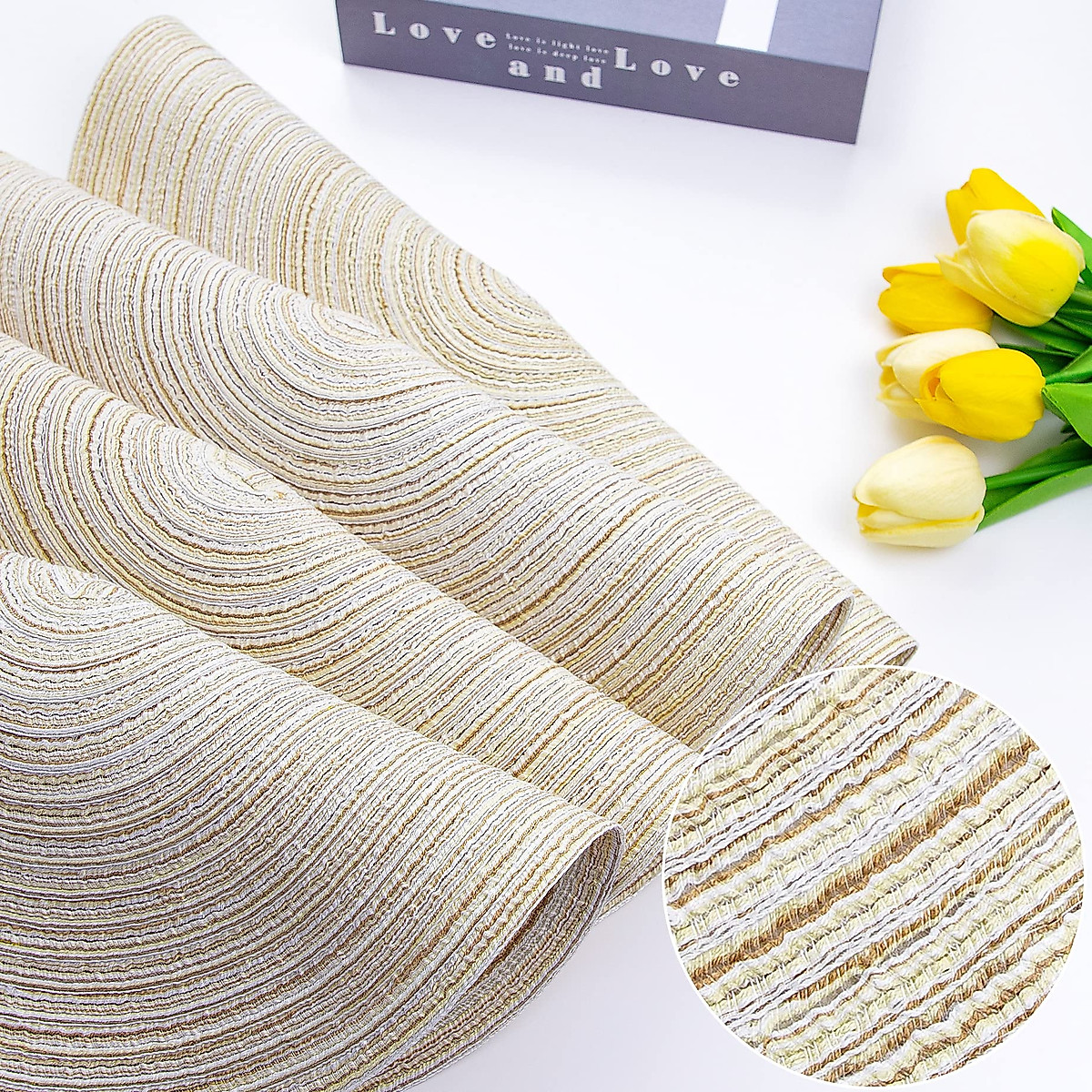 eQFeast Round Woven Placemats Set of 12 Beige Braided 15 Inch Washable Place Mats for Dining Table Kitchen Table Mats
