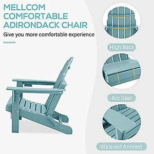 MELLCOM Folding Adirondack Chair with Cup Holder, All-Weather HDPE Fire Pit Chairs, 5 Steps Easy Installation, Widely Used in Patio, Pool Side, Deck, Backyard, Garden, Aruba Blue…