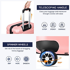 YEMENREN Luggage Sets Hardside Lightweight Suitcase with Spinner Wheels TSA Lock, 3-Piece Set (20/24/28), Pink