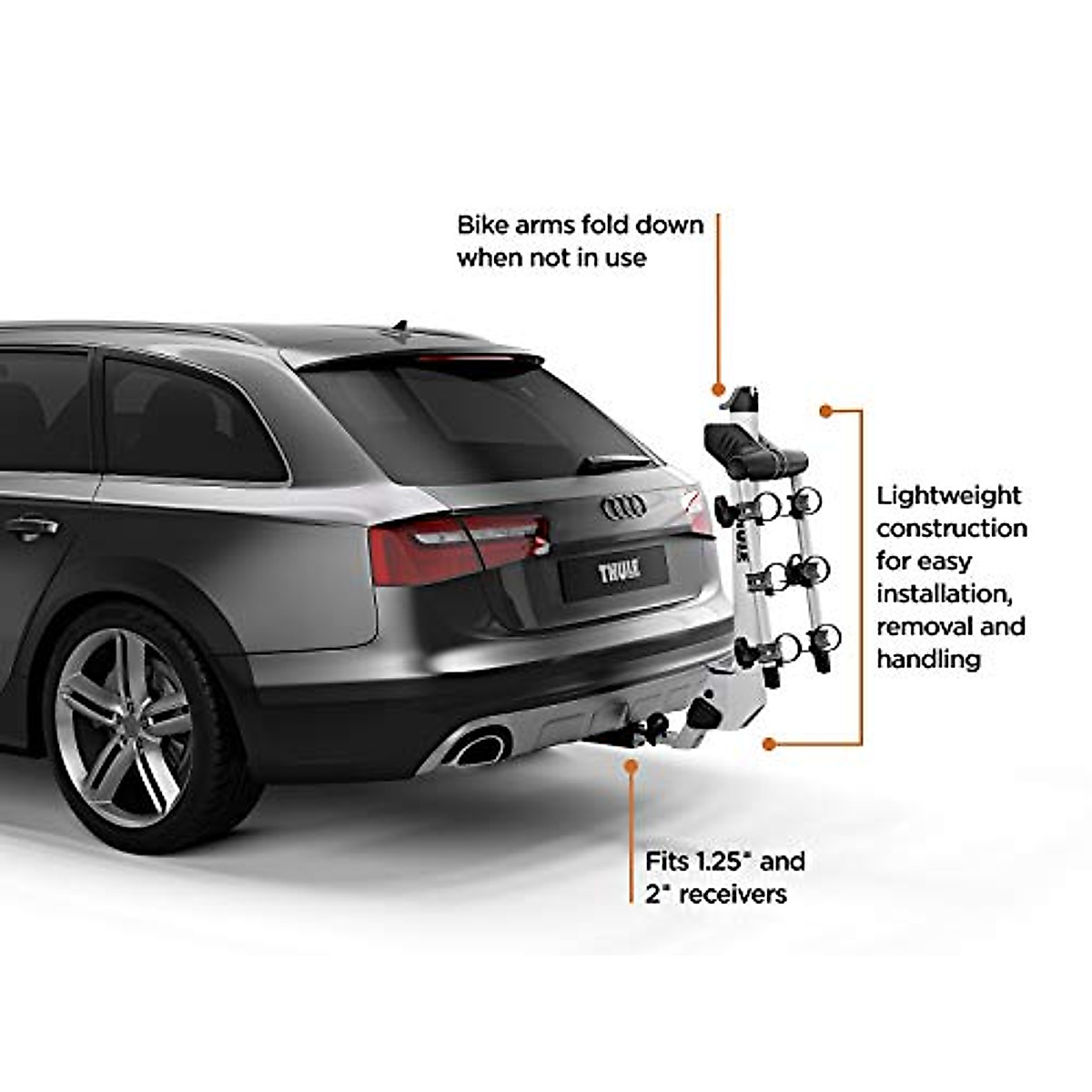 Thule Helium Pro Hanging Bike Rack - Carries 3 Bikes - Lightweight Hitch Bike Rack - Fits 2" and 1.25" receivers - Quick Tool-Free Installation - Tilts for Trunk Access - 112lb Load Capacity