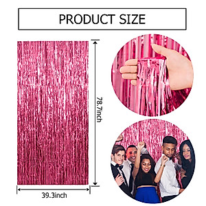 3 Pack Pink Backdrop Birthday Party Decorations Tinsel Foil Fringe Curtains Backdrop Streamer Bachelorette Christmas Graduation Wedding Princess Pink Theme Party Decorations