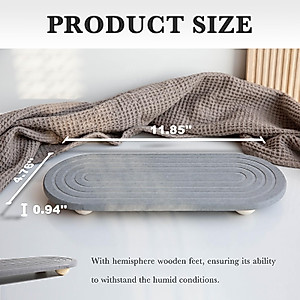 RIOMZY Instant Dry Sink Caddy Organizer – Water Absorbing Stone Tray for Kitchen Bathroom Countertop, Fast Drying Sink Caddy (with Wooden Feet and Natural Loofah, Gray)