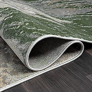 Abani Atlas 8'x10' Green/Grey Area Rug, Abstract Splash - Durable Non-Shedding - Easy to Clean