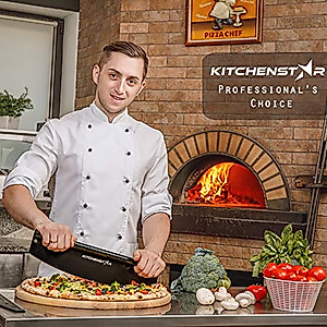 18" Black Non-Stick Pizza Cutter by KitchenStar | Sharp Stainless Steel Slicer Knife - Rocker Style w Blade Cover | Chop and Slices Perfect Portions + Dishwasher Safe – Premium Pizza Oven Accessories