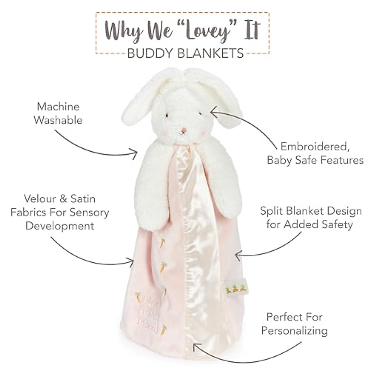 Bunnies By The Bay "Blossom Bunny" Buddy Blanket - 16" Stuffed Bunny and Baby Security Blanket - Super Soft Velour with Satin Lining